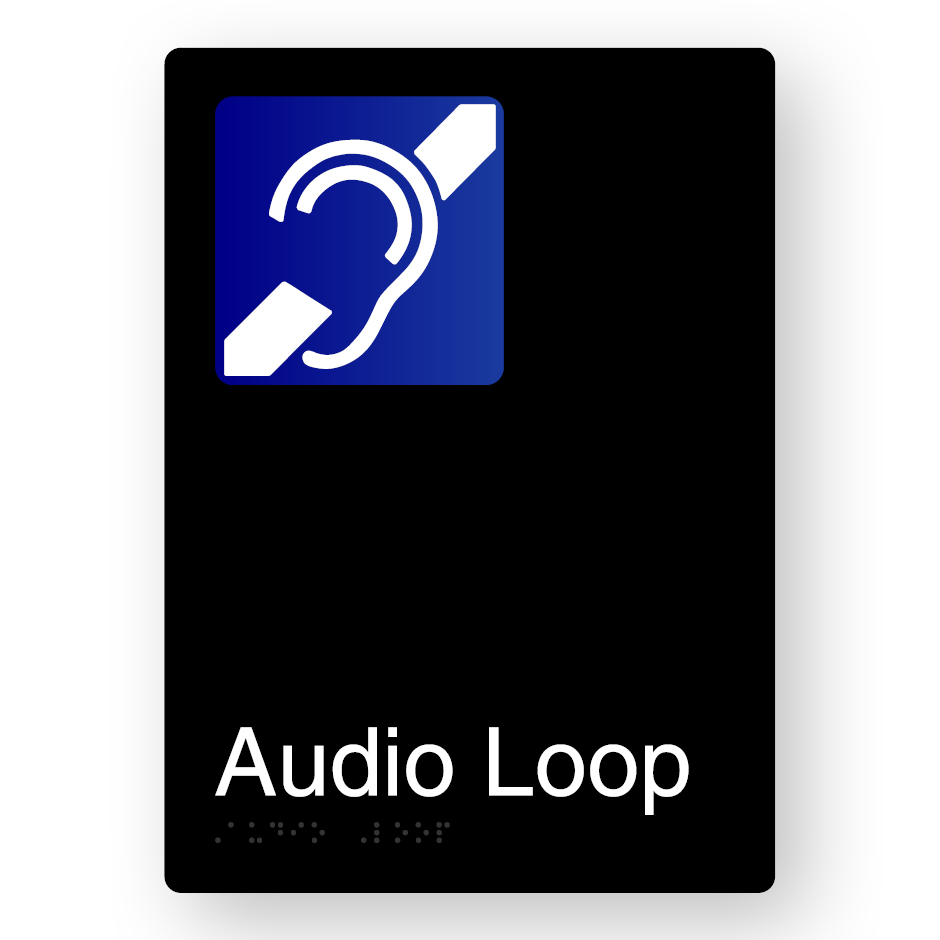 Audio Loop Braille Sign in Portrait Black Aluminium Aluminium Braille ...