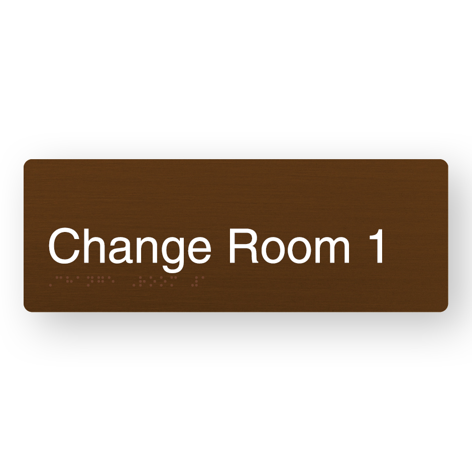 Change Room 1 Braille Sign in a Bronze Finish Bronze Aluminium Braille Sign