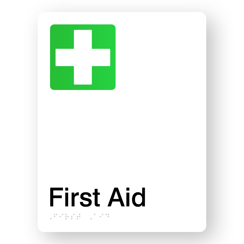 First Aid Braille Sign in White Portrait Acrylic - Moulded Acrylic ...