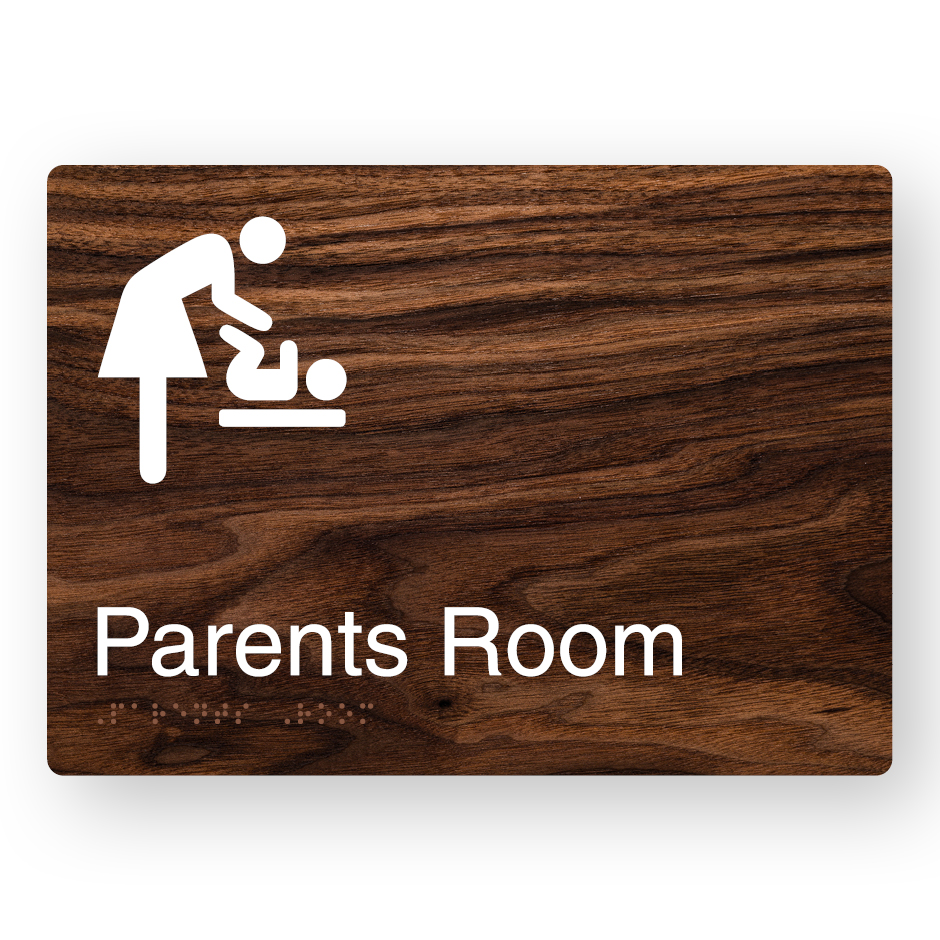 Parents Room Braille Sign in a Dark Woodgrain Dark Woodgrain Aluminium ...
