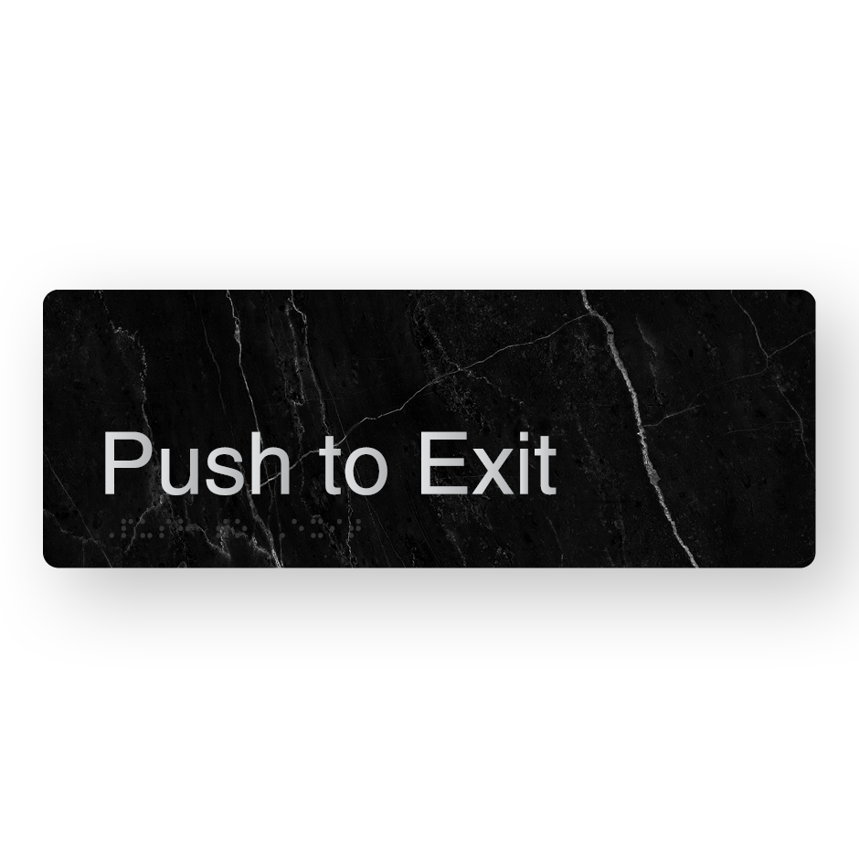Push to Exit Braille Sign in a Black Marble & Silver Finish Black ...