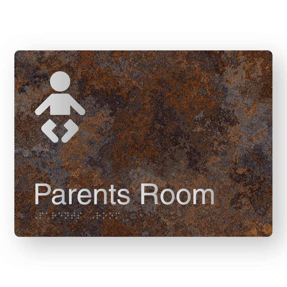 Parents Room Braille Sign in a Distressed Metal Finish Distressed Metal ...