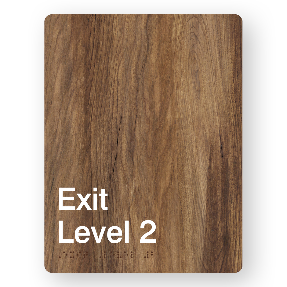 Exit Level 2 Braille Sign in Mid-Tone Woodgrain Portrait Acrylic ...