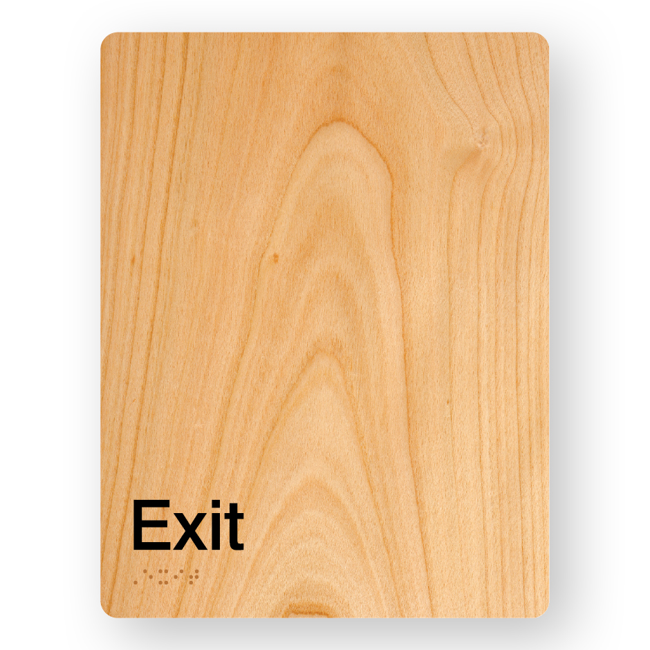 Exit Braille Sign in Portrait Woodgrain Acrylic - Braille Sign ...