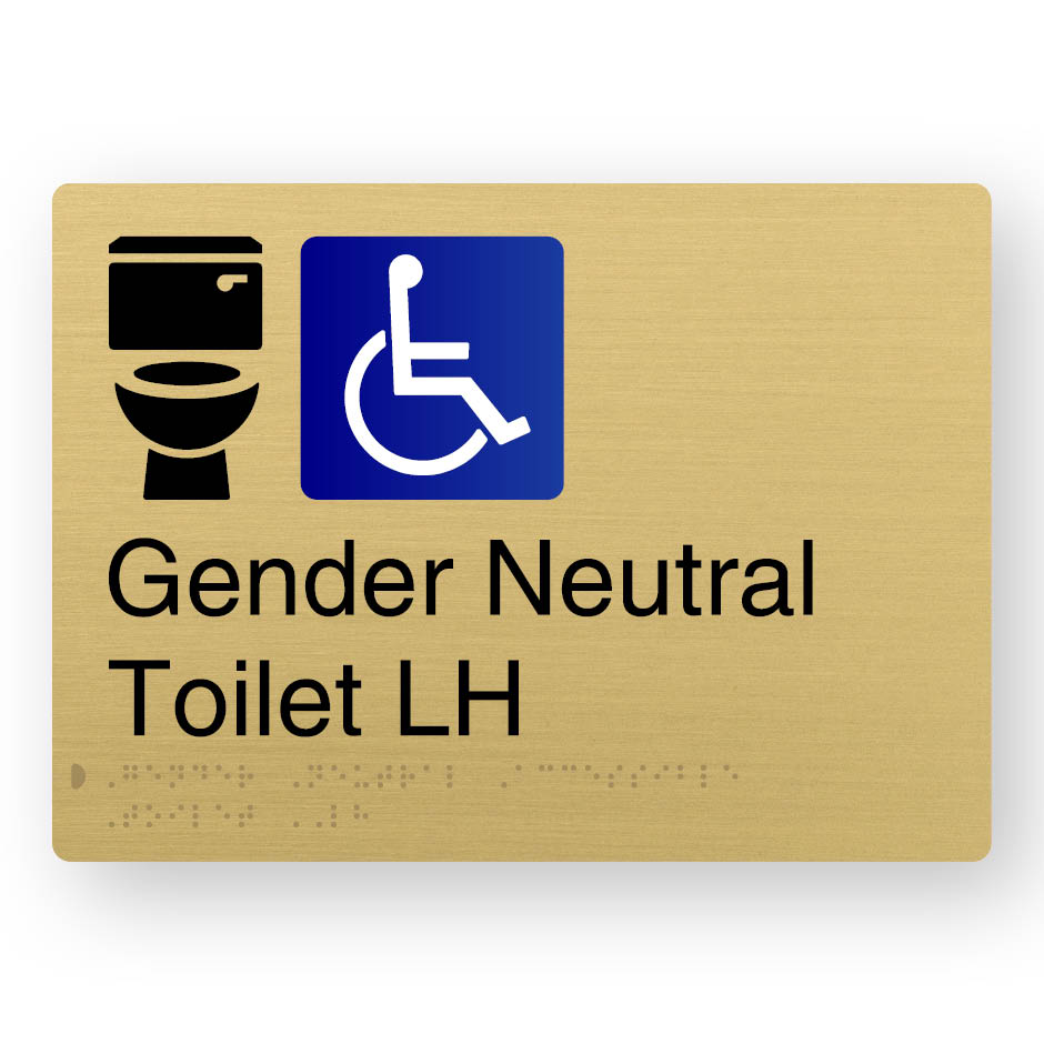 Gender Neutral Accessible Toilet LH Braille Sign in a Satin Brass ...