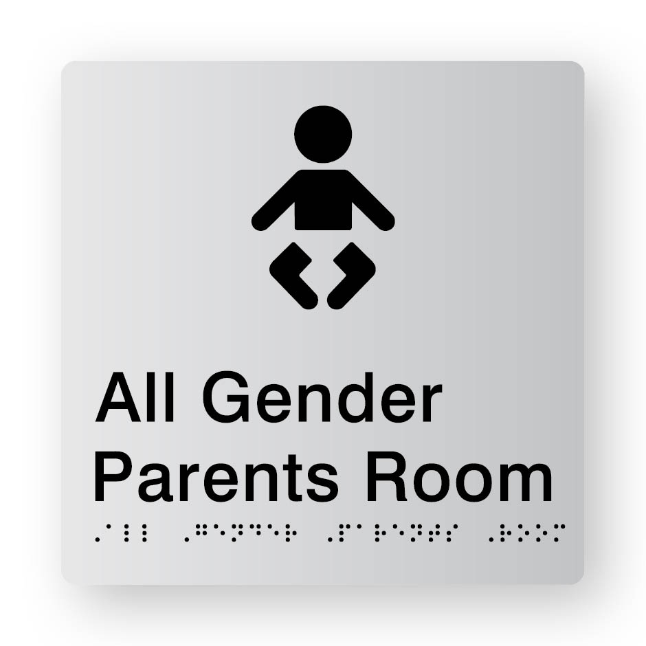 All Gender Parents Room Braille Sign in Tactile Printed Silver