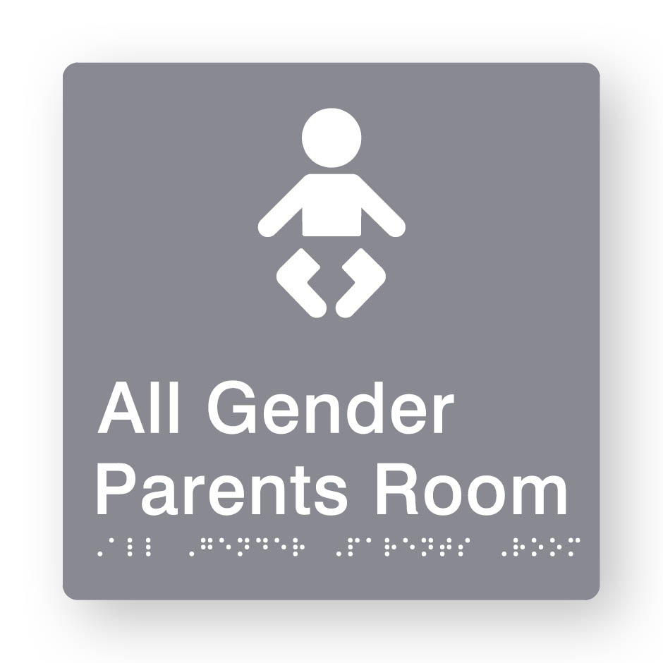 All Gender Parents Room Braille Sign in Grey Tactile Printed Acrylic